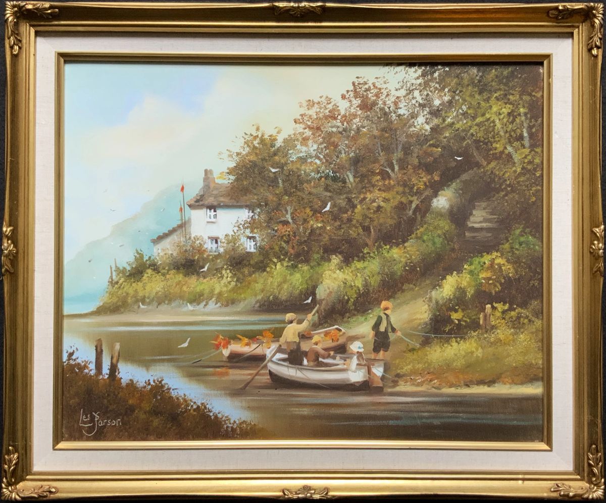 Wonderful Original 20thc Landscape Oil Painting With Children At Play