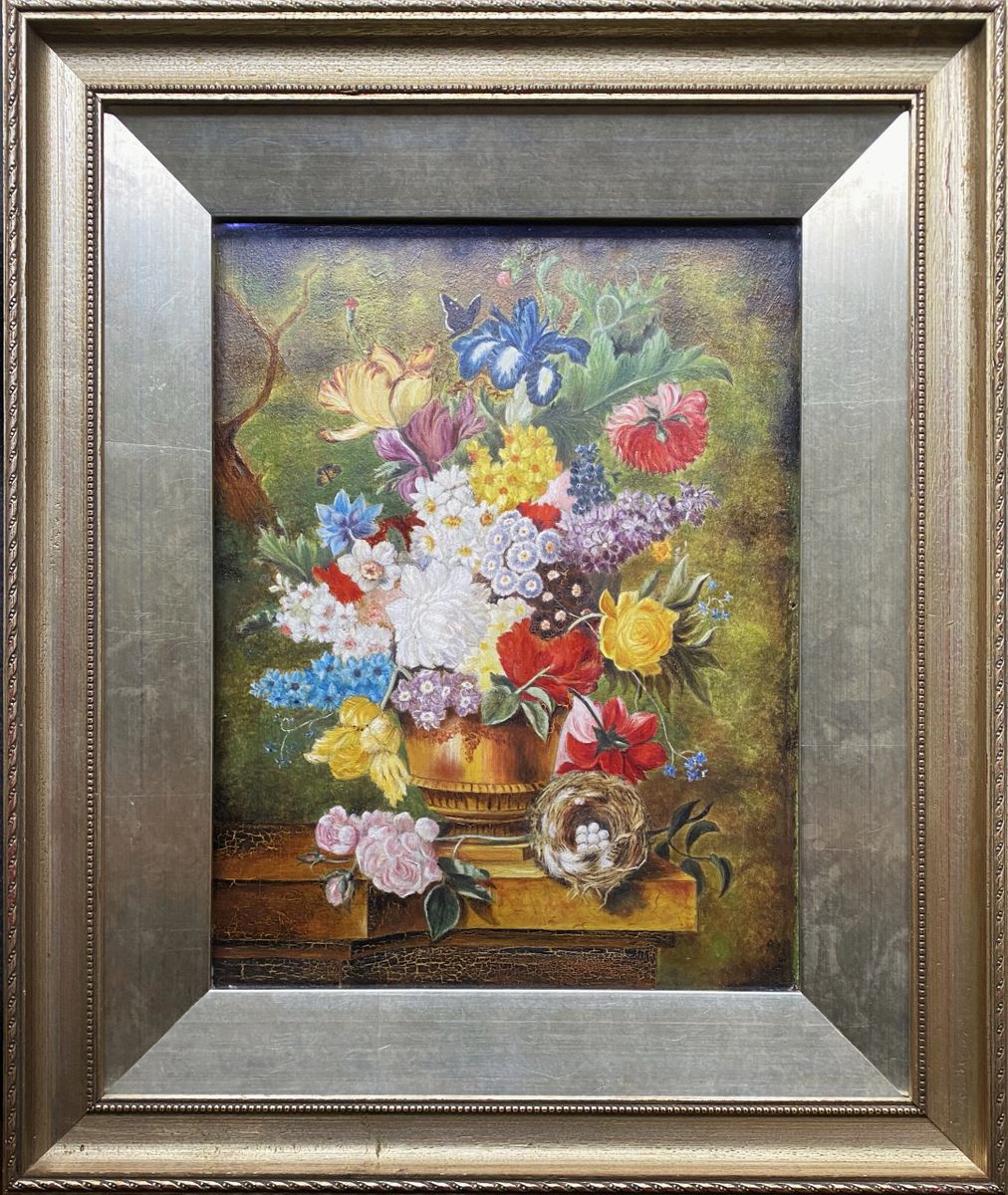 Fine Original Dutch Still Life Of Flowers, Birds Nest, Butterfly Oil ...