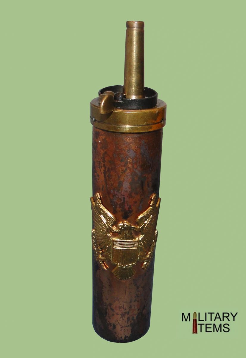 Vintage Cylindrical Powder Flask with American Eagle (4708)