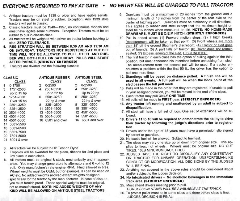 Tractor Pull Rules | Gasconade County Threshers Association