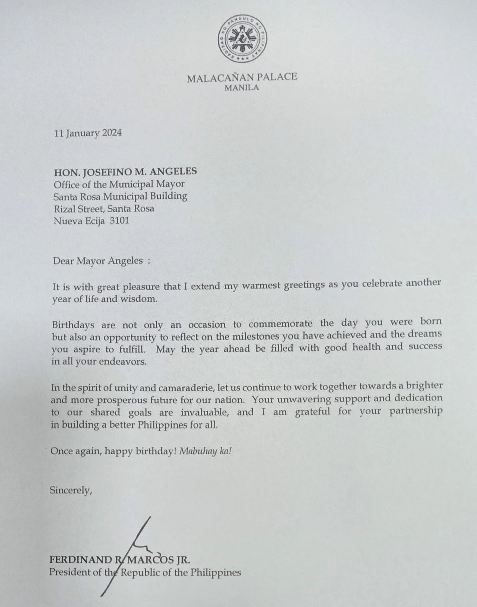 Isang pagbati kay Mayor Otep mula kay Pangulong FERDINAND MARCOS