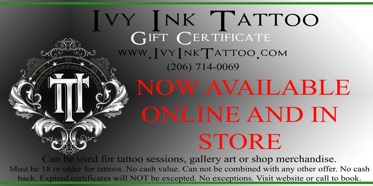 Tattoo Shop, Piercing - Ivy Ink Tattoo - Kent, Washington