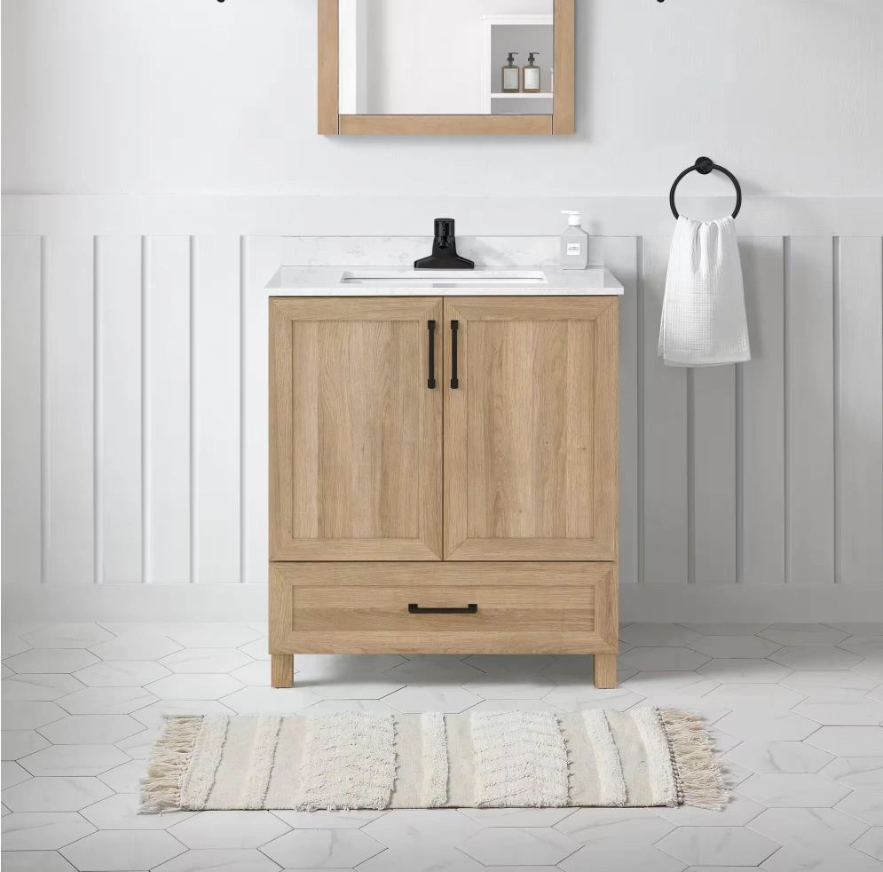 Tobana 30 in. Single Sink Weathered Tan Bath Vanity with White ...