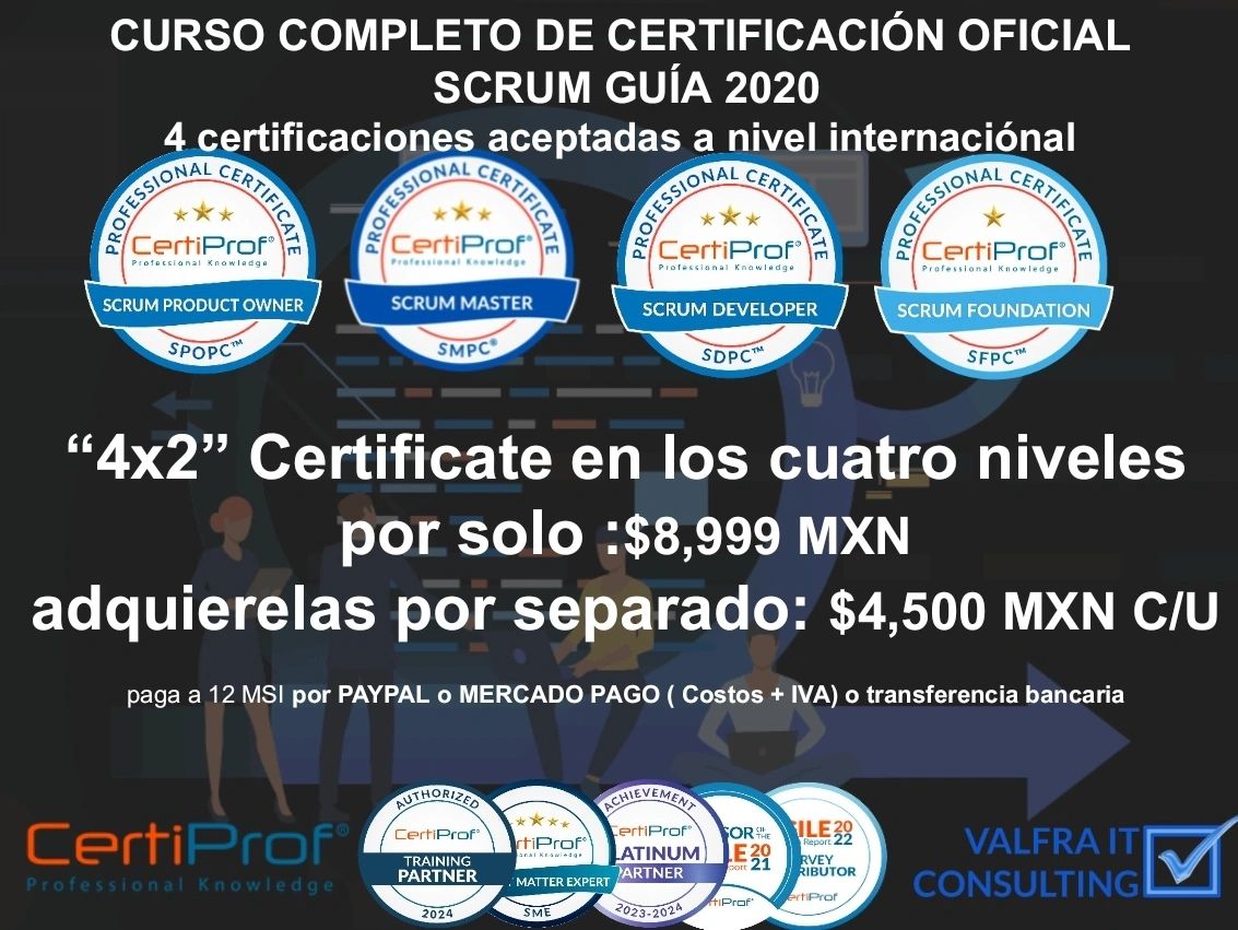 CURSO COMPLETO DE CERTIFICACIÓN OFICIAL SCRUM GUÍA 2020 (15 y 22 Jun)