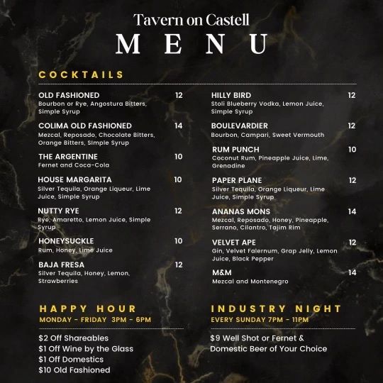Menu | Tavern on Castell