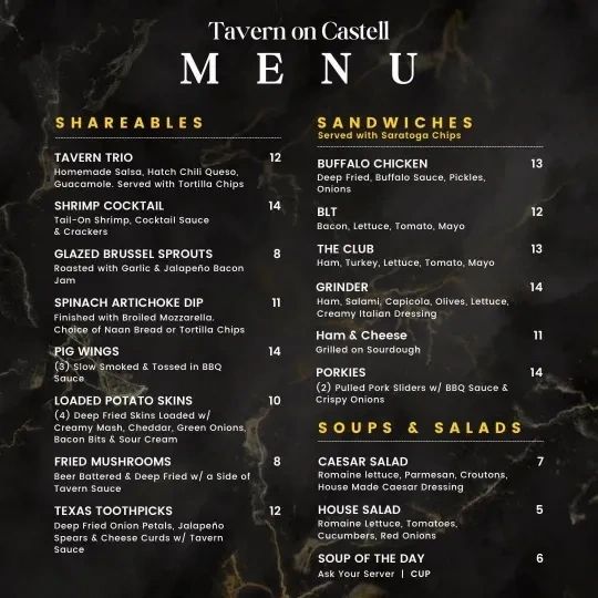 Menu | Tavern on Castell