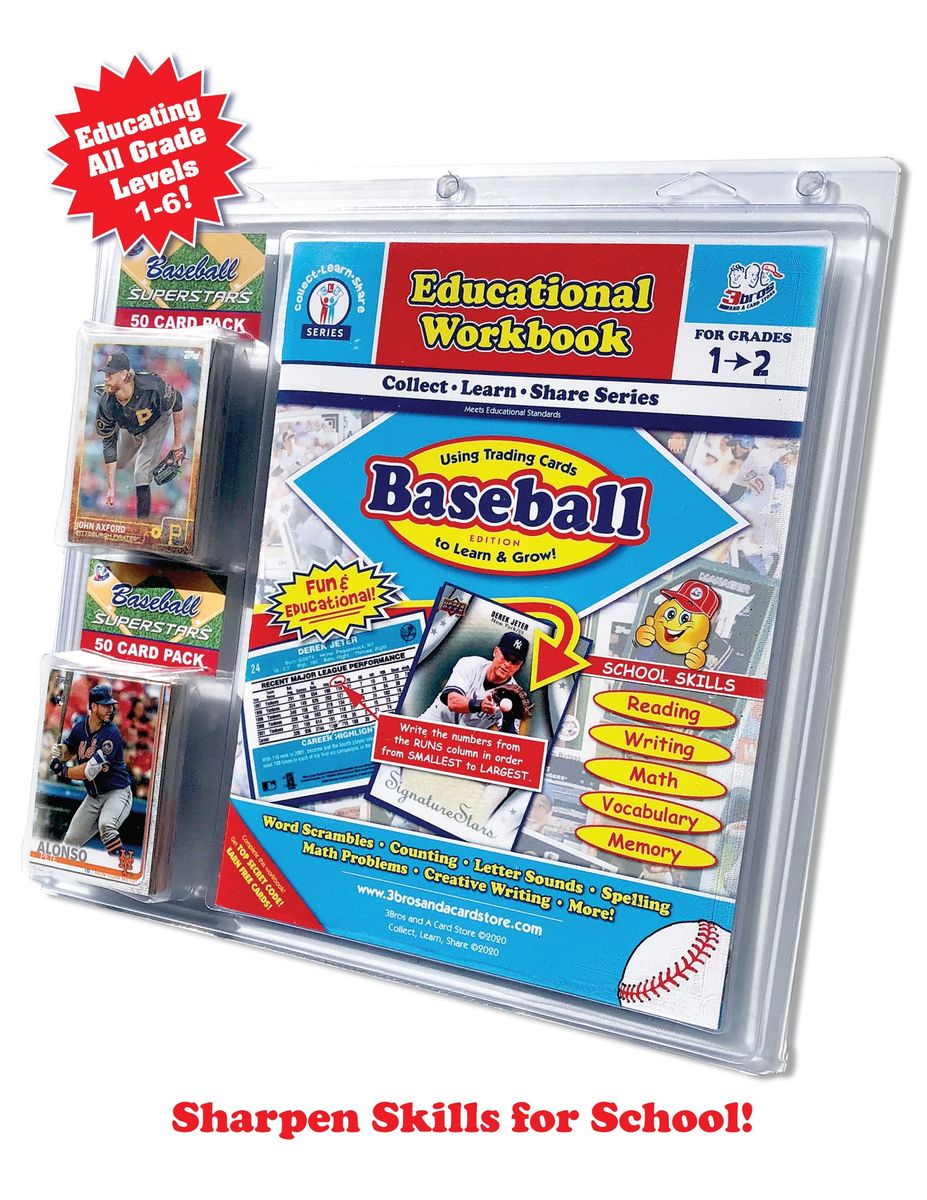 EDUCATIONAL WORKBOOK/ BASEBALL CARD COMBO PACK GRADES 1-2