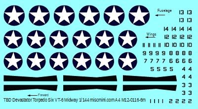 Douglas TBD Devastator, Torpedo 6, 1/144 scale decals