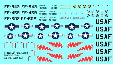 F-51D Mustang, 12th FBS, 18th FBG Korea 1/144 scale decals