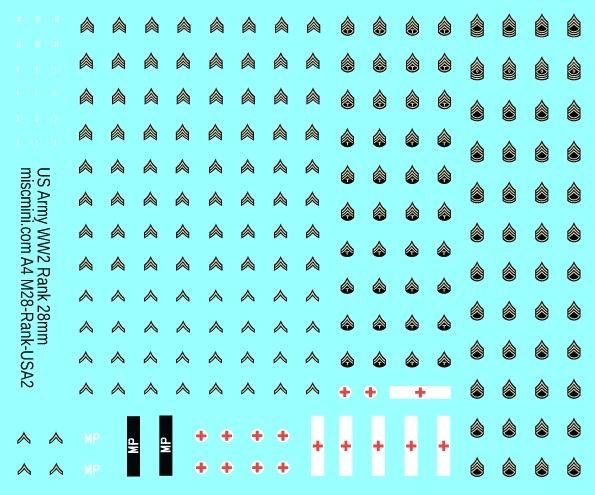 US Army Rank, WW2, 28mm decals