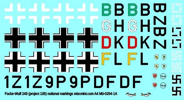 Focke-Wulf Fw-249 (project 195), notional markings, 1/200 scale decals