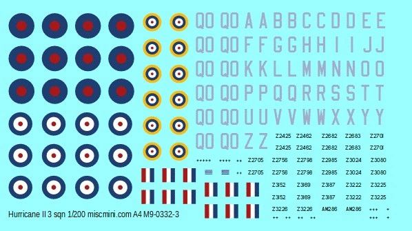 Hurricane IIA and IIB, 3, 253, and 257 squadrons 1/200 scale decals