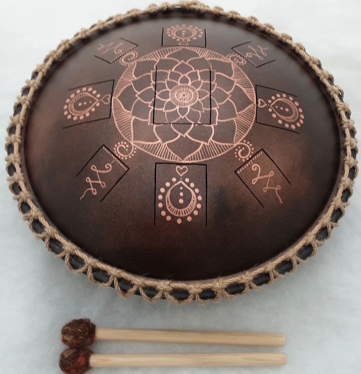 Steel Tongue Drum in Copper Mist with Mandala Design - Double Sided - D ...