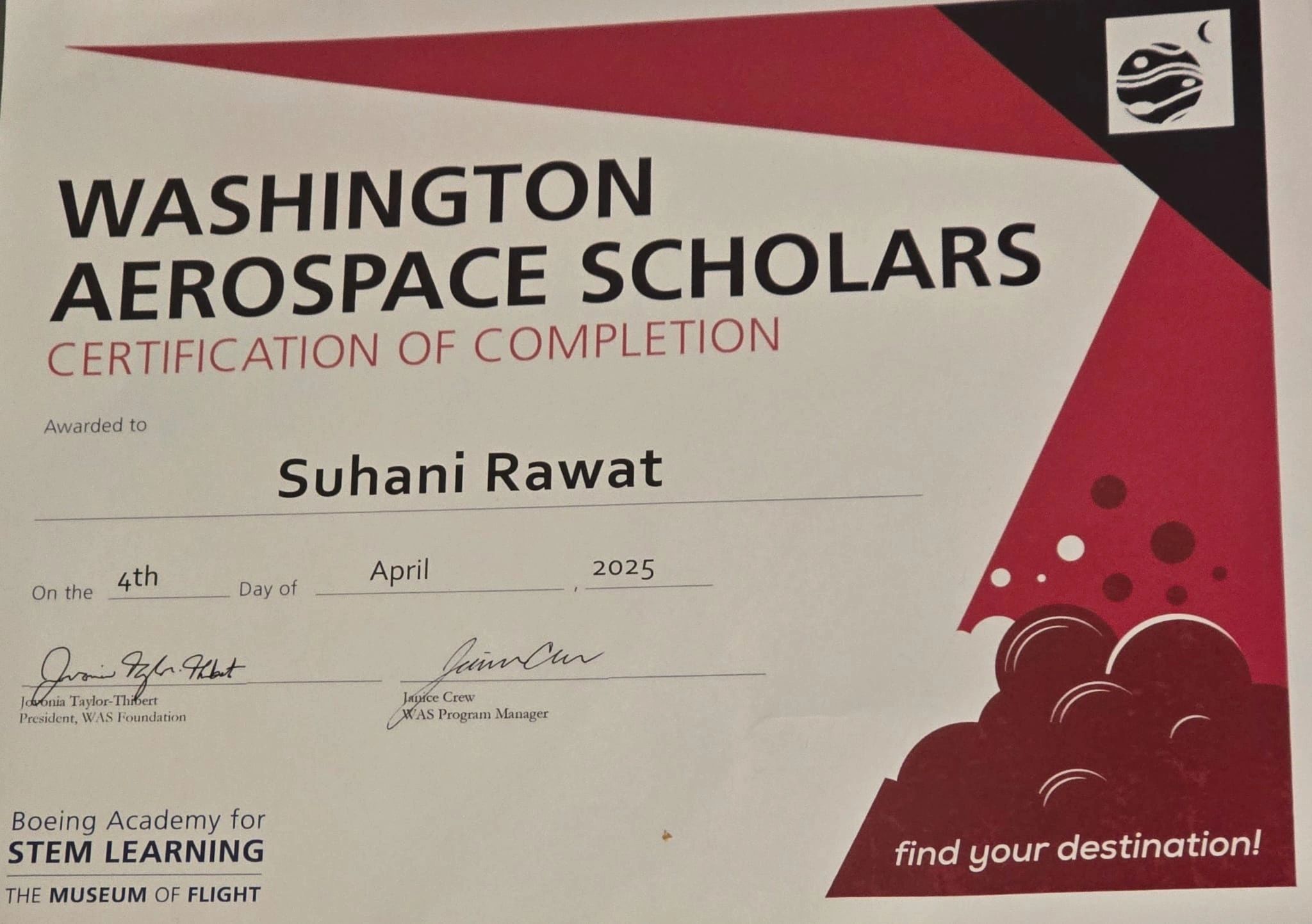 Completed the Washington Aerospace Scholars Program