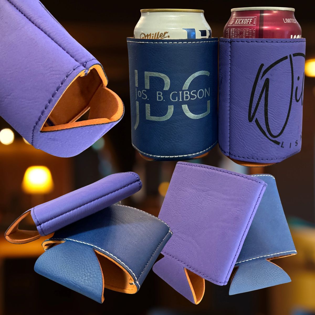 63224 Custom LaserEngraved Faux Leather Beer Can Cooler