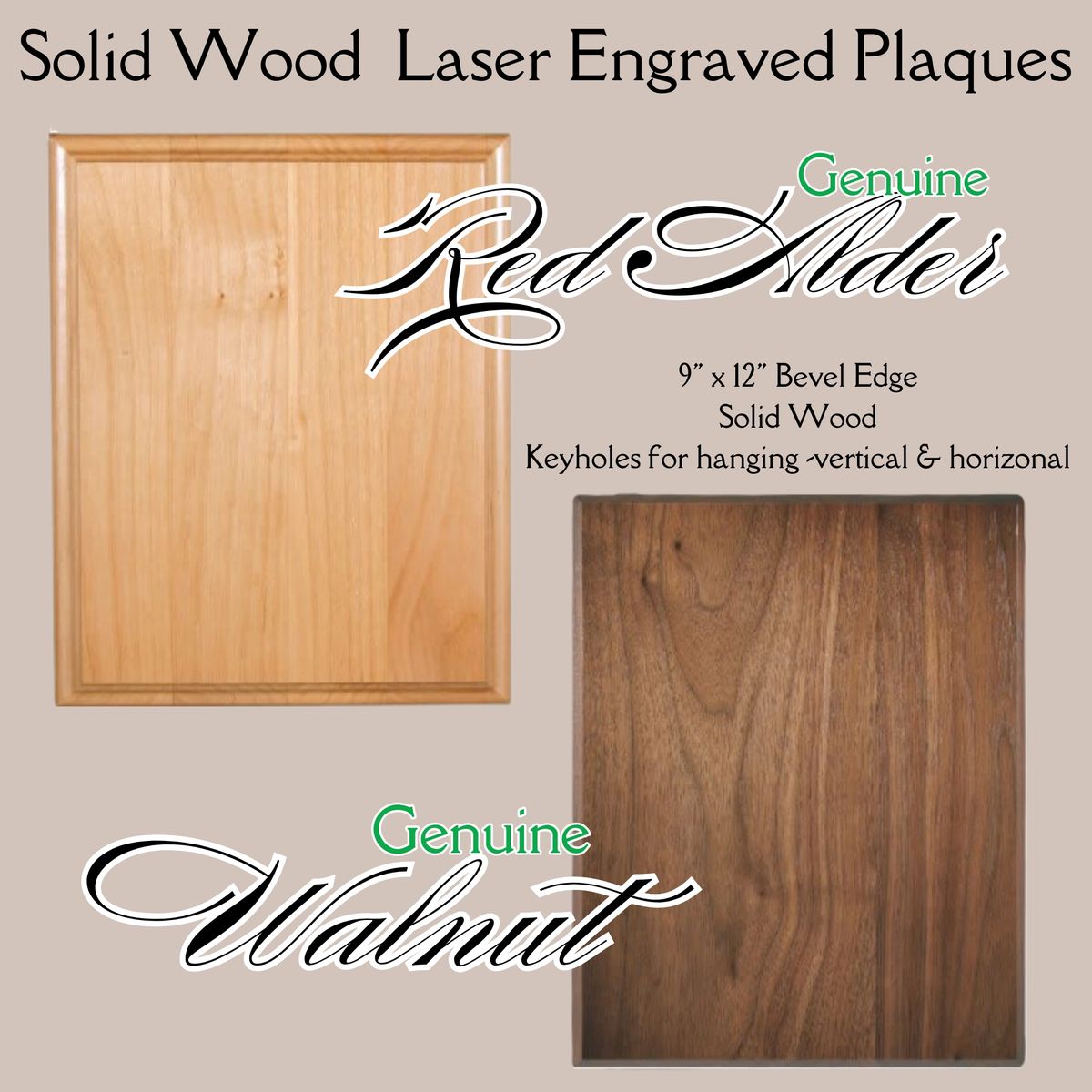 Laser Engraved Solid Wood Plaques 9" x 12"