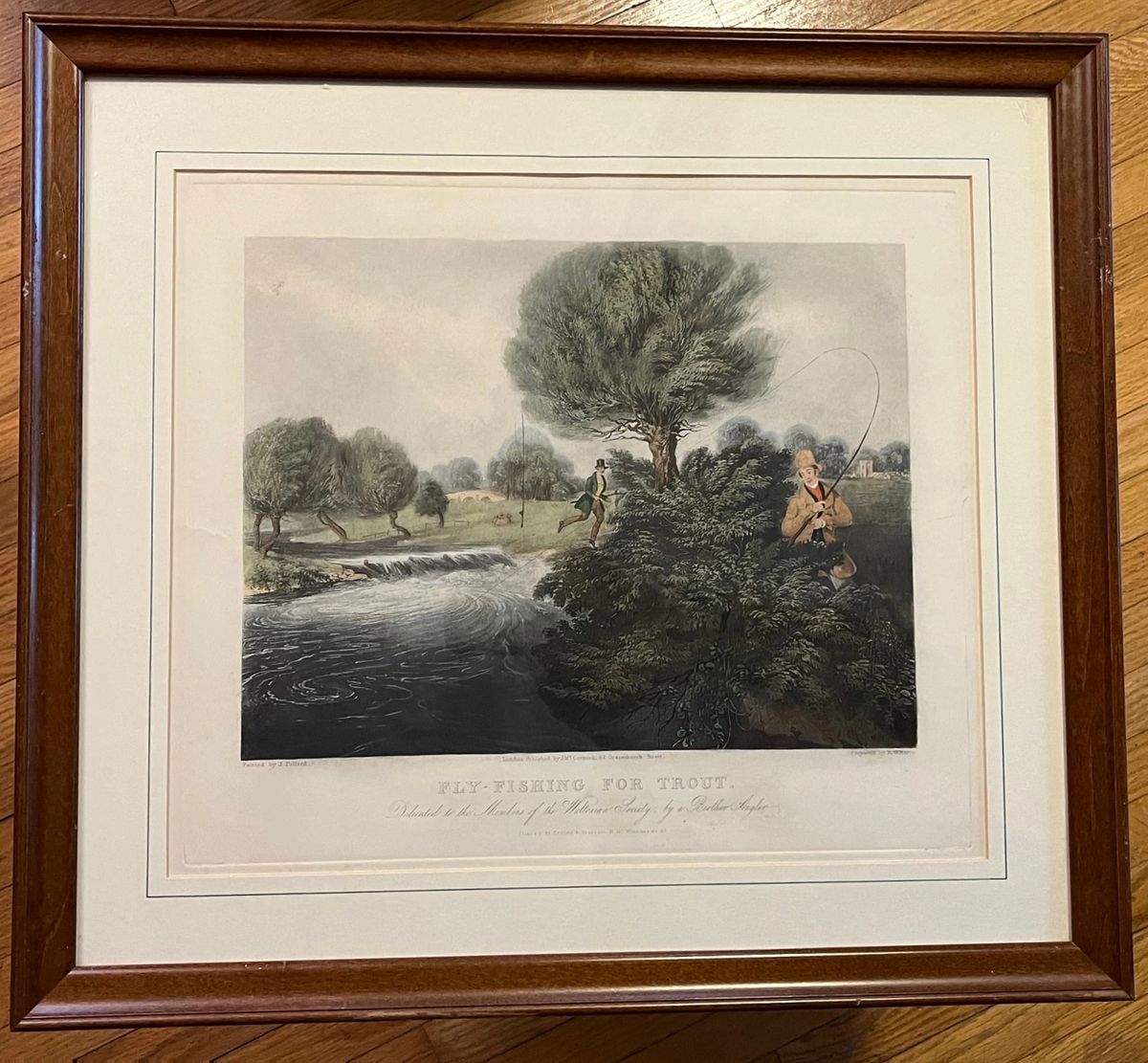 Circa 1840 Lithograph: Fly Fishing for Trout