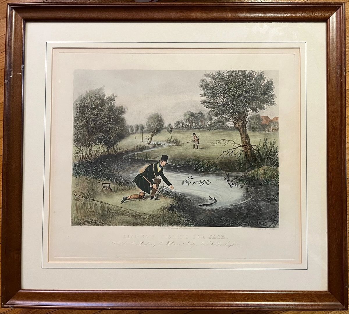 Circa 1840 Lithograph: Live Bait Fishing for Jack