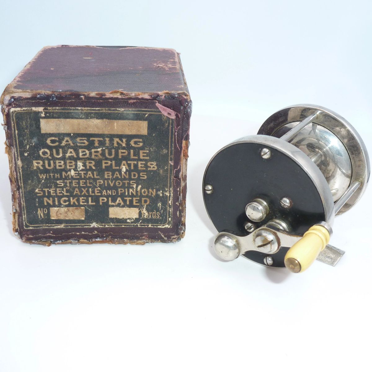 Montague Metal-Banded Hard Rubber Oneko Reel in Original Chimney Box