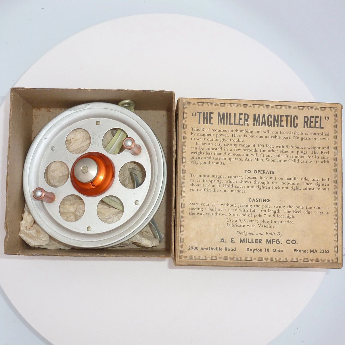 Rare and Innovative "Miller Magnetic" Indiana-Style Reel in Box