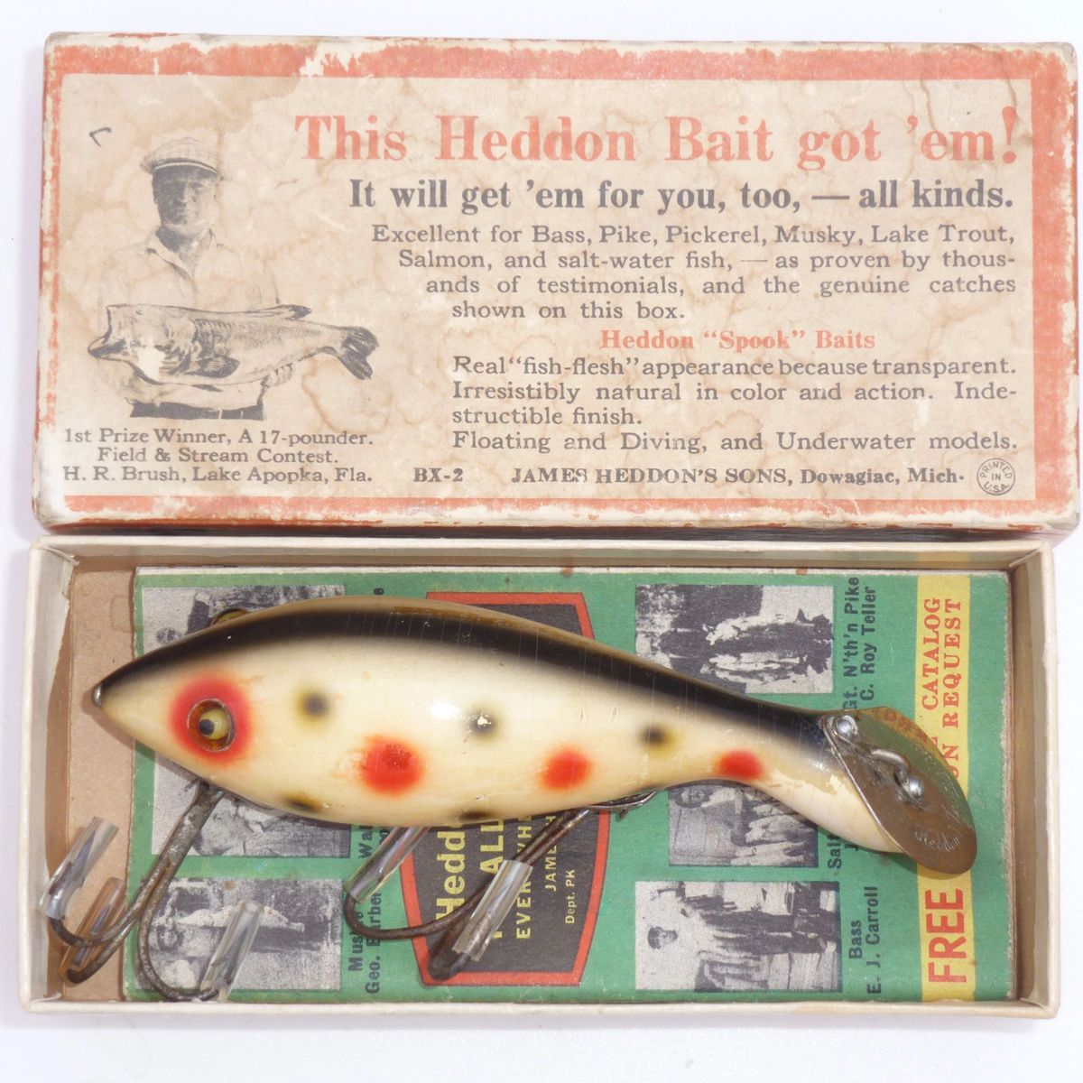 Heddon 5000S Tadpolly, Box, Papers, Two-Piece Hardware