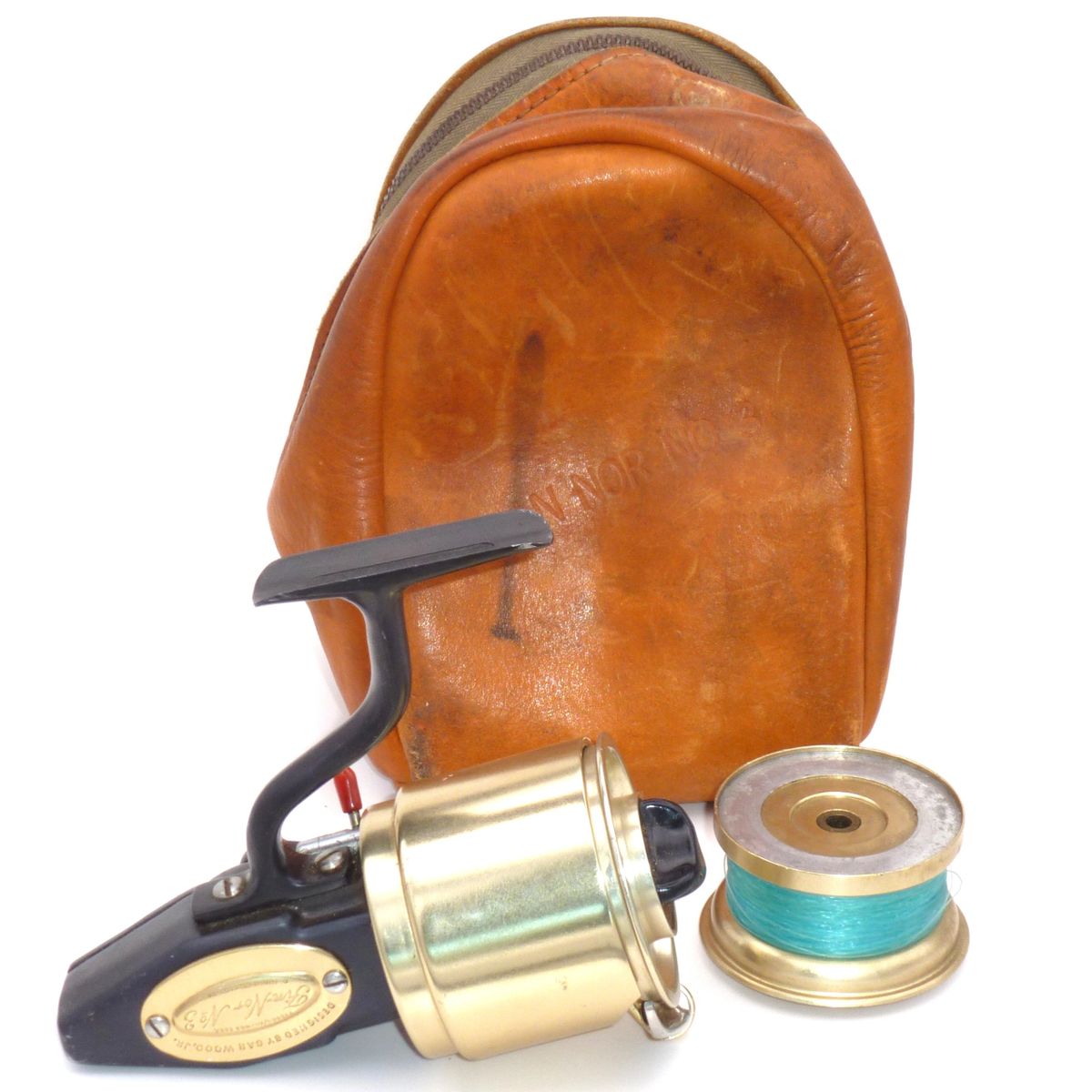 Fin Nor Gar Wood No. 3, Spare Spool, Original Leather Bag