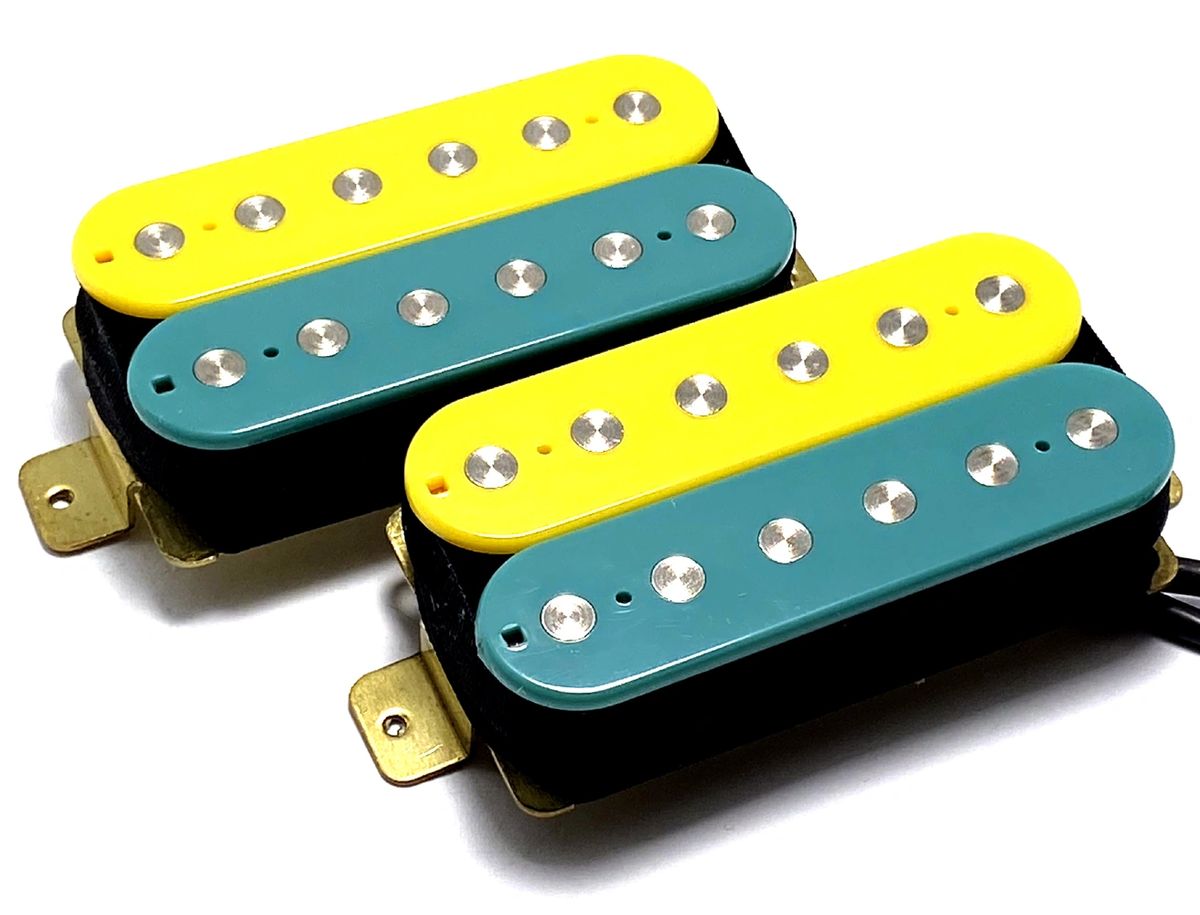 Teal Yellow Zebra Screamers, Bridge + Neck Humbucker Pickups ~ Set Style #3