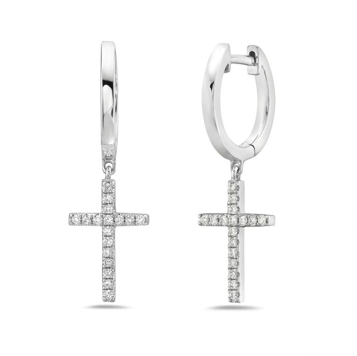 14 karat yellow gold Diamond Cross hoop earrings