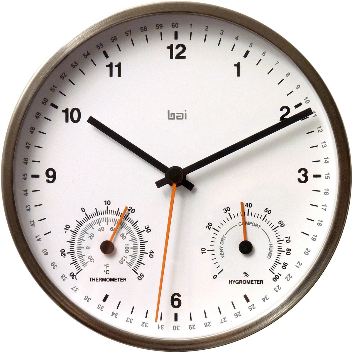 Bai 6in Stainless Steel Weather Station Wall Clock