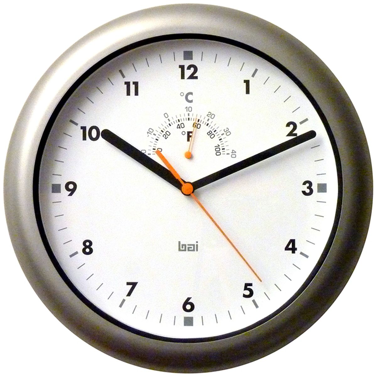 Bai 10.5in Aquamaster Weatherproof Wall Clock with Built-in Thermometer