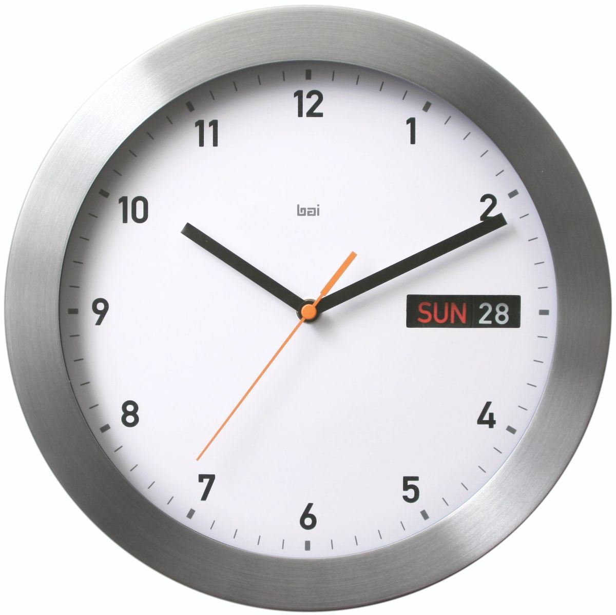 Bai 11in Aluminum DayDate Wall Clock in White