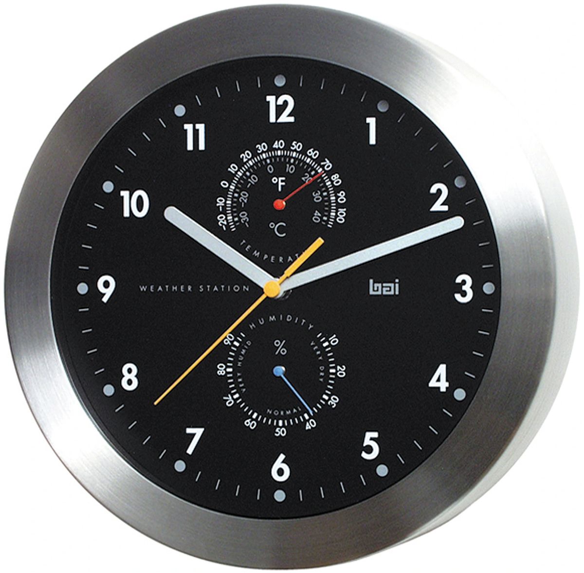 Bai 11in Aluminum Weather Station Wall Clock in Black