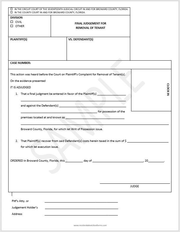 Final Judgment for Removal of Tenant (Sentencia final para la remoción ...
