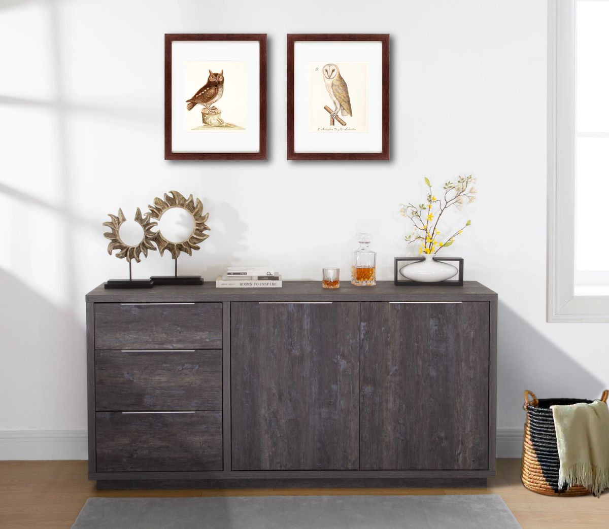 66"w Sideboard Storage Cabinet, Large Dining Server Cupboard Buffet ...