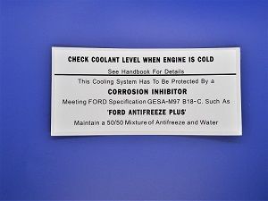 Cortina Mk2 1600GT Check Coolant Level Decal