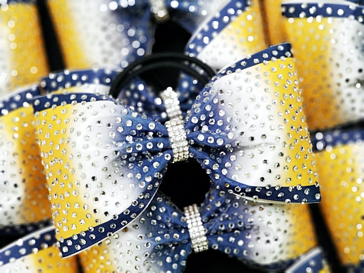 School Team "Darcy" Satin Rhinestone Tailless Cheer Bow -navy athletic ...