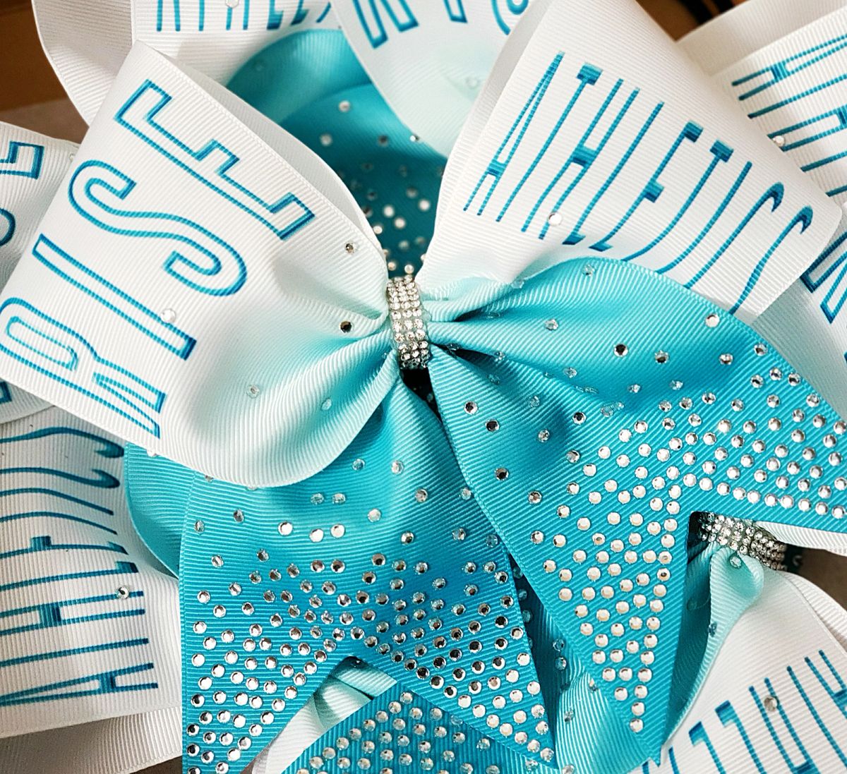 School Team Cheer Bow with Rhinestone Tails -your custom colors