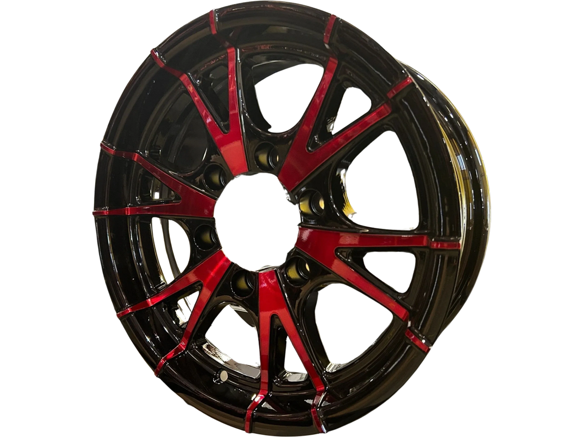 15X6 INCH RHINO TRAILER WHEEL Aluminum Wheel CW516 6LUG BLACK+RED FACE