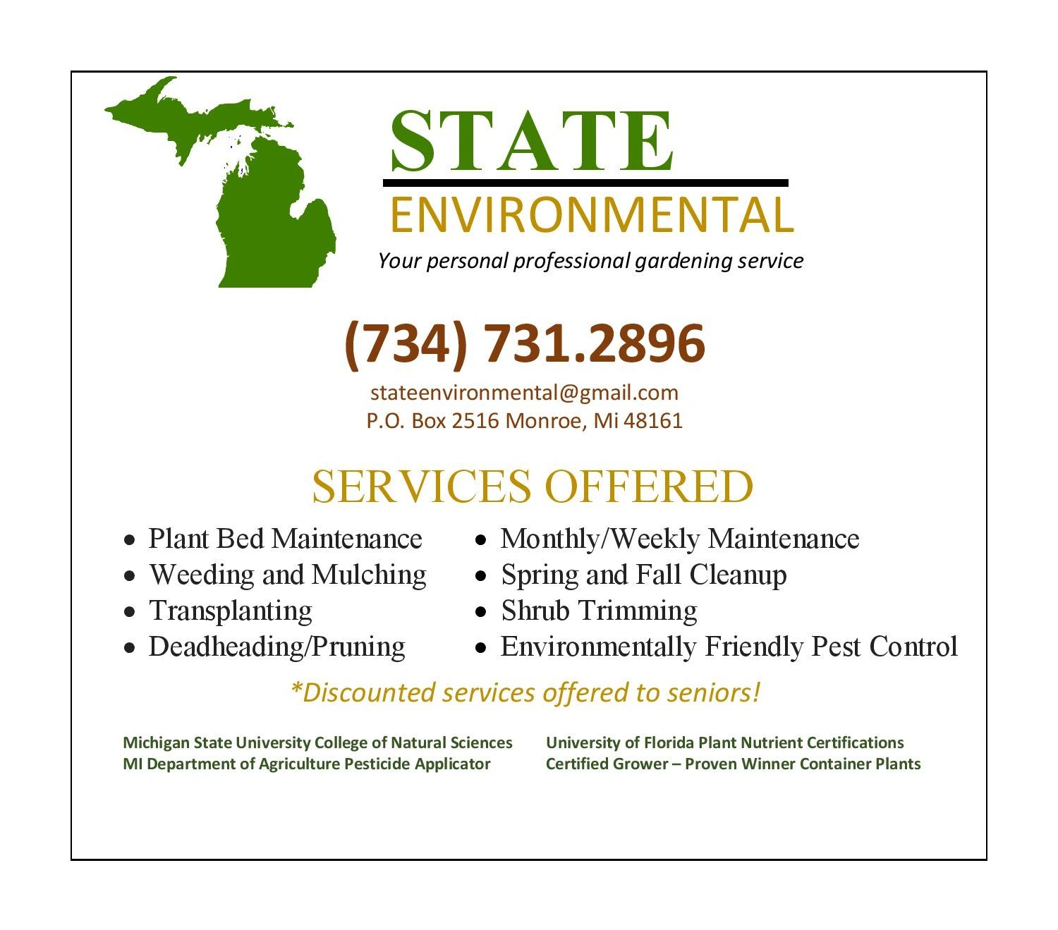 State Environmental - Gardening Service - Monroe, Michigan