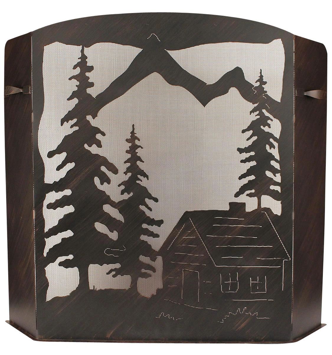 Small Iron Cabin Scene Fireplace Screen SKU: 15-R28D-S (CL)
