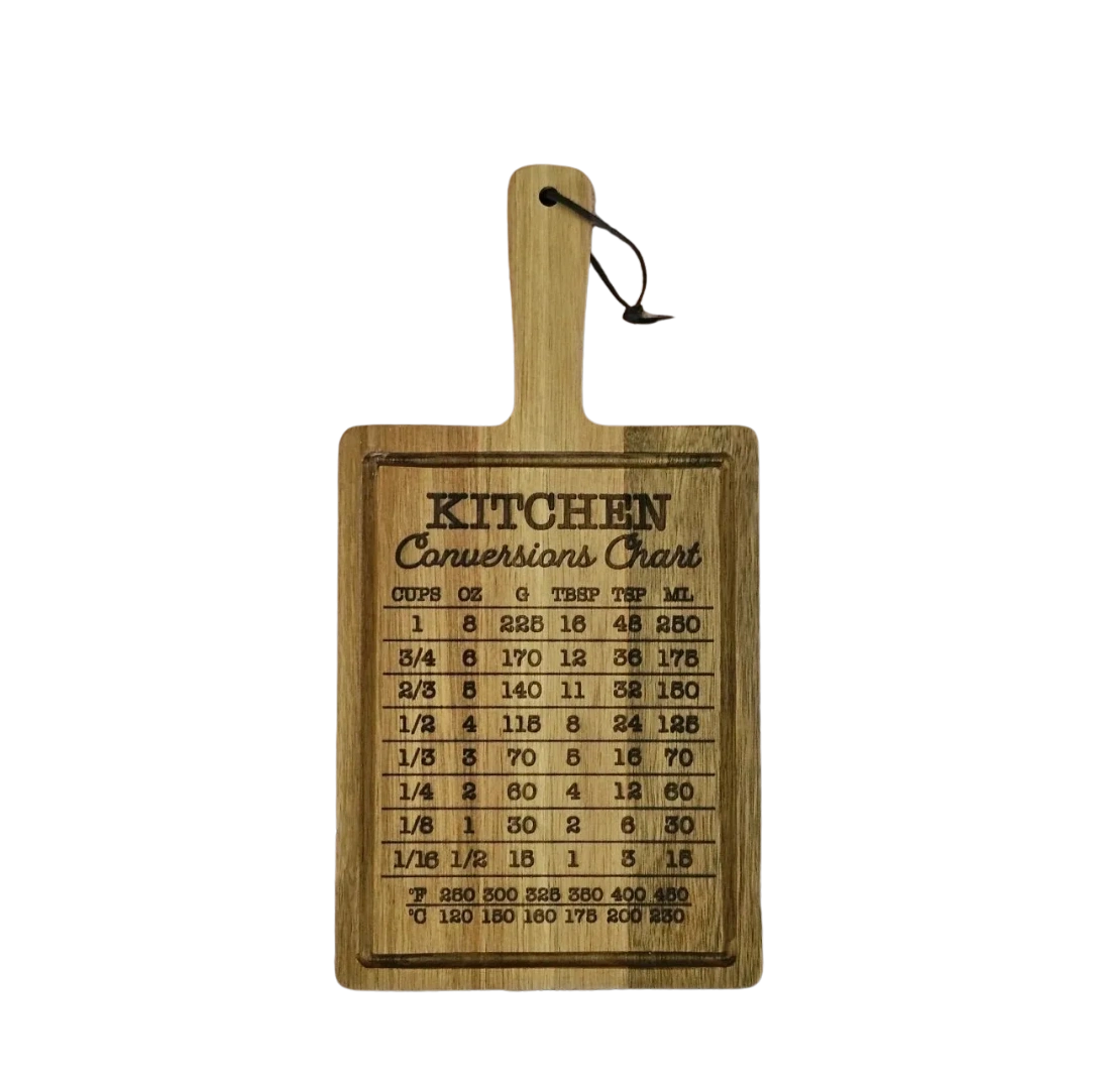 Small Acacia Chopping Board with Conversion Chart Design