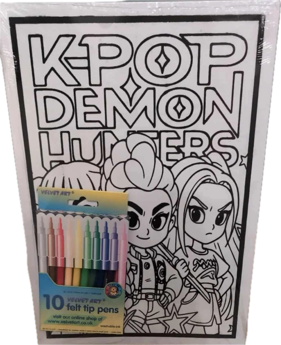 A4 Velvet Colouring Board K-pop Demon Huntrix With 10 Felt Pens