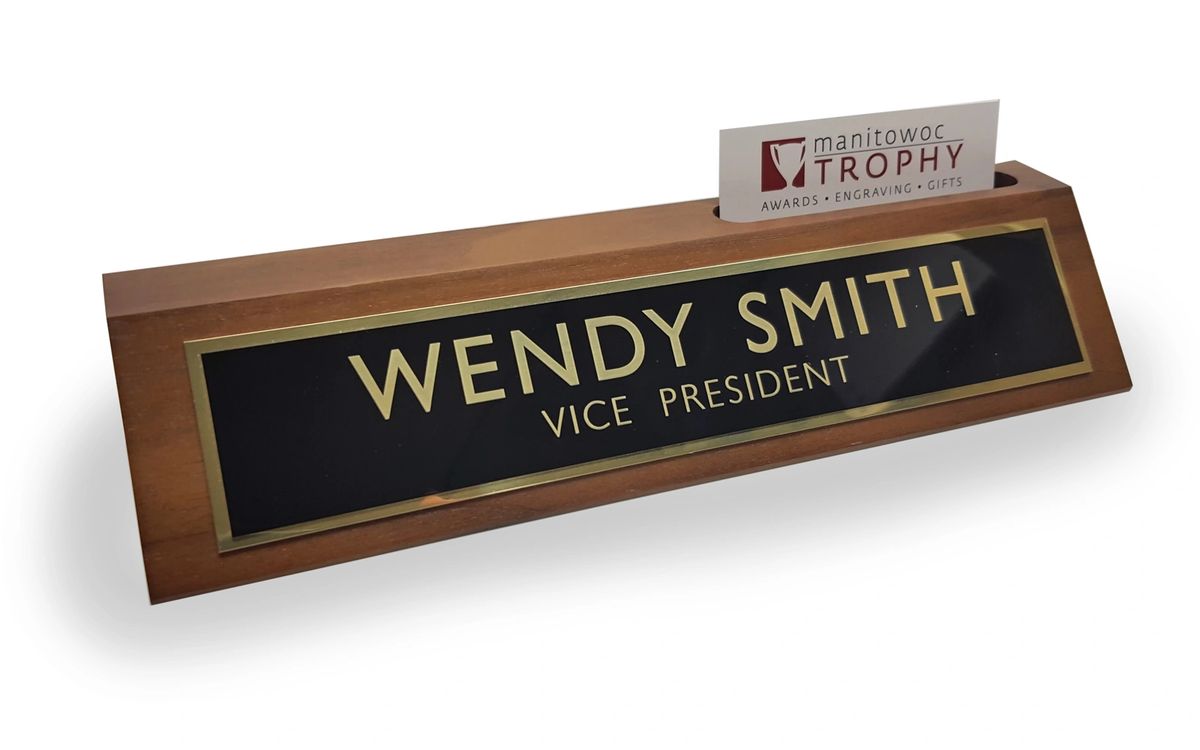 Genuine Walnut Desk Wedge with Business Card Holder - DS20