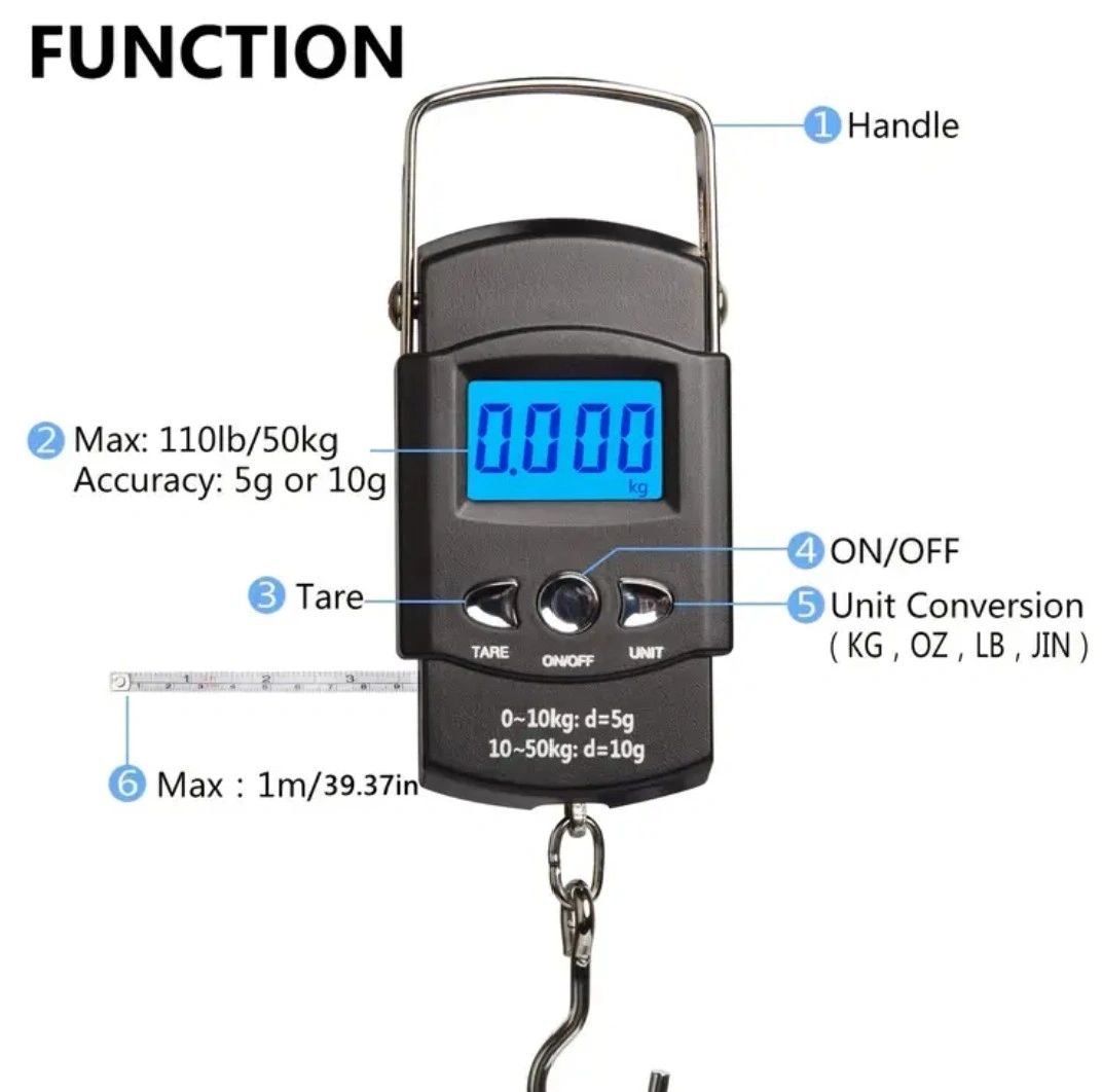 110lb /50kg hanging scale with 40 inch built in measuring tape