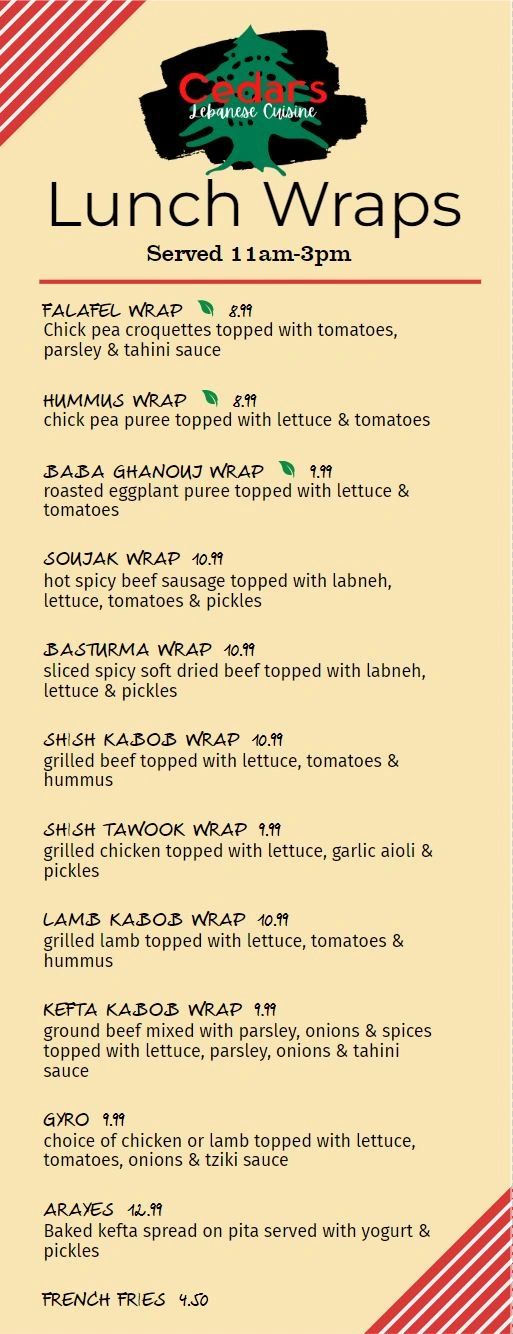 Menu | Cedars Lebanese Cuisine