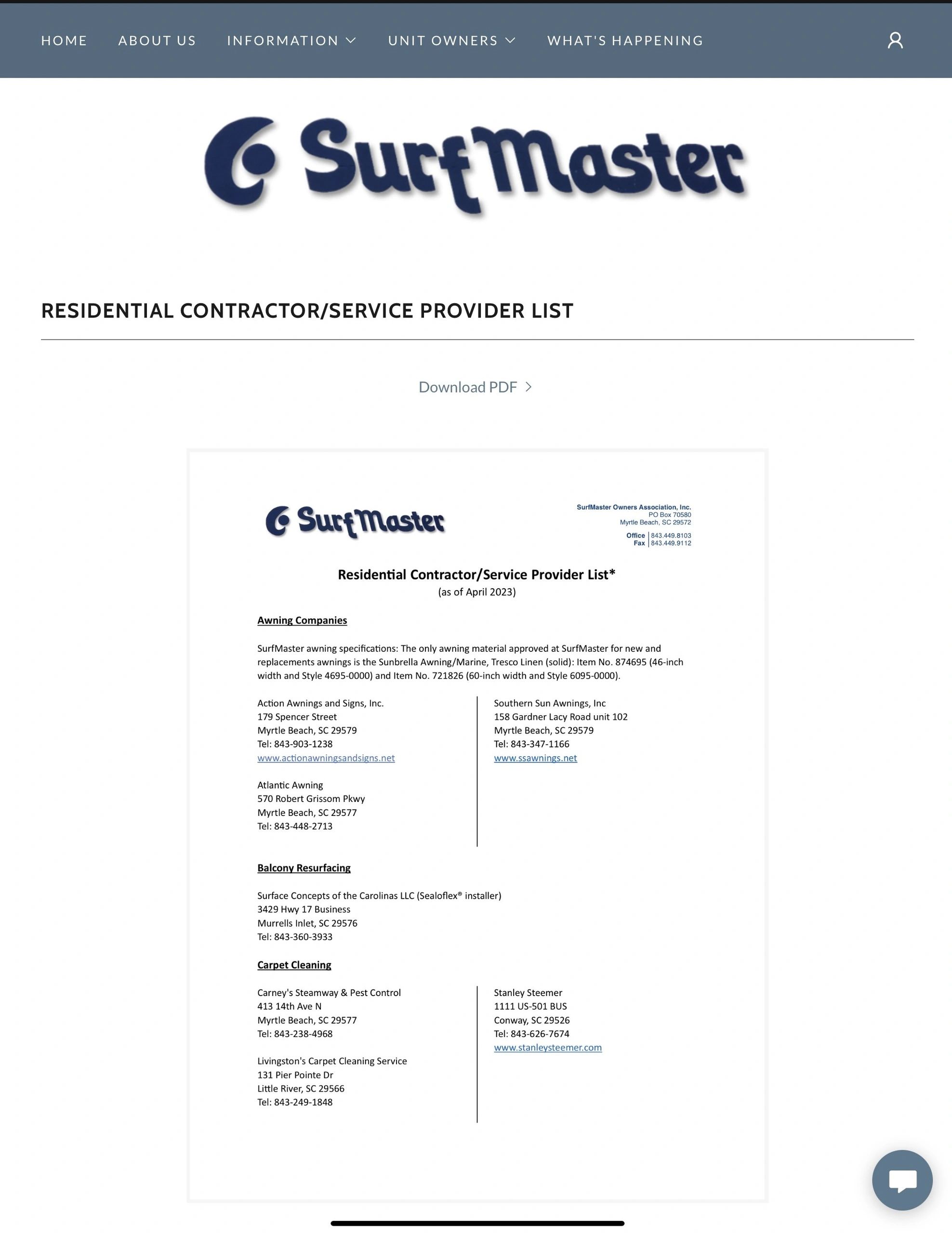 Residential Contractor/Service Provider List
