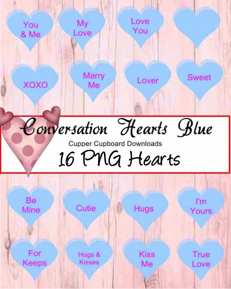 Blue Conversation Hearts PNG Clipart Instant Digital Download 0411