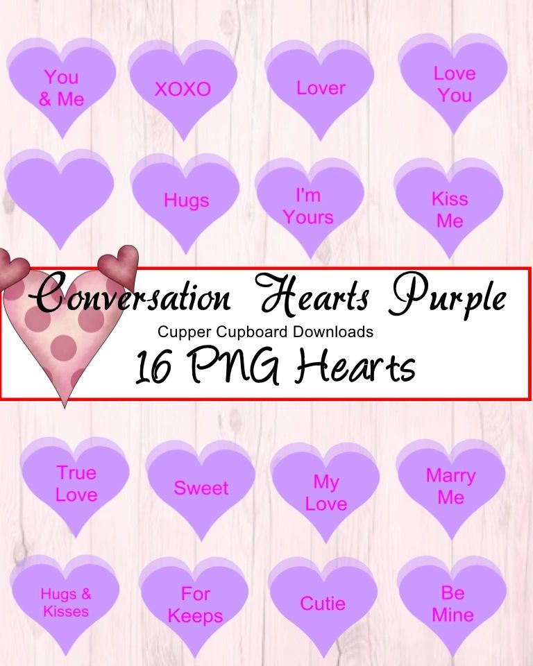 Purple Conversation Hearts PNG Clipart Instant Digital Download 0407