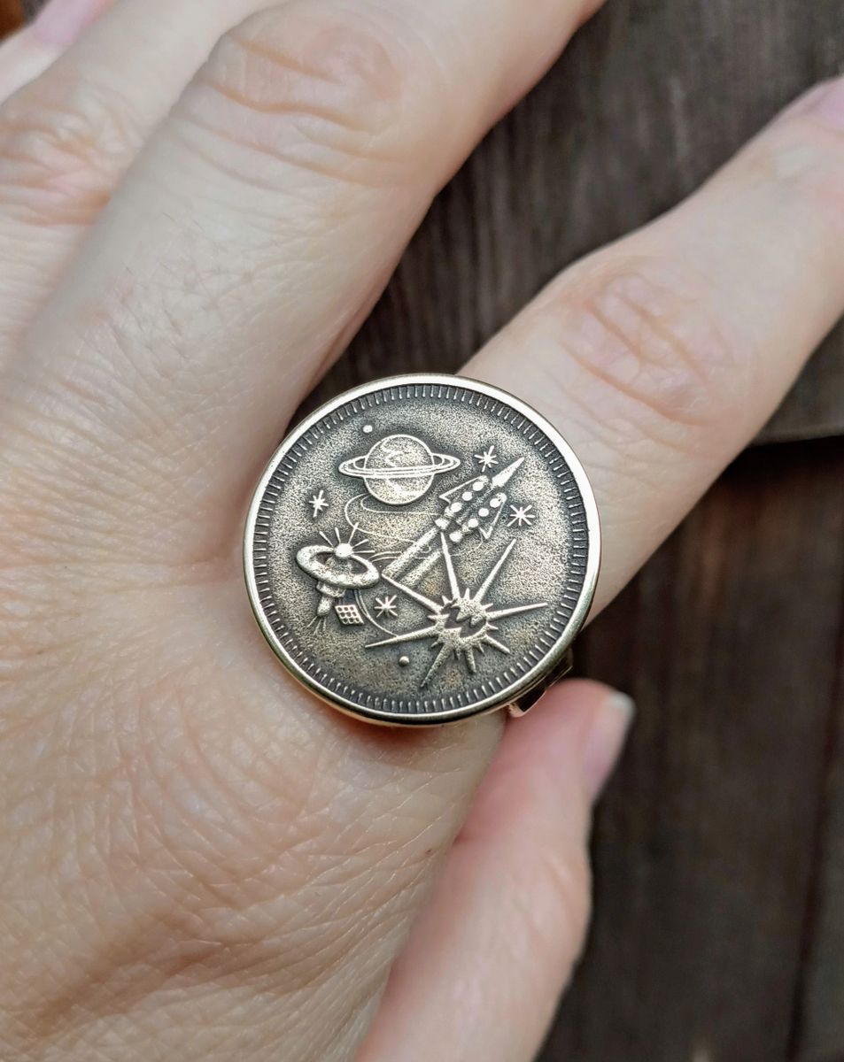 Limited Edition Cosmic Token Ring in Brass