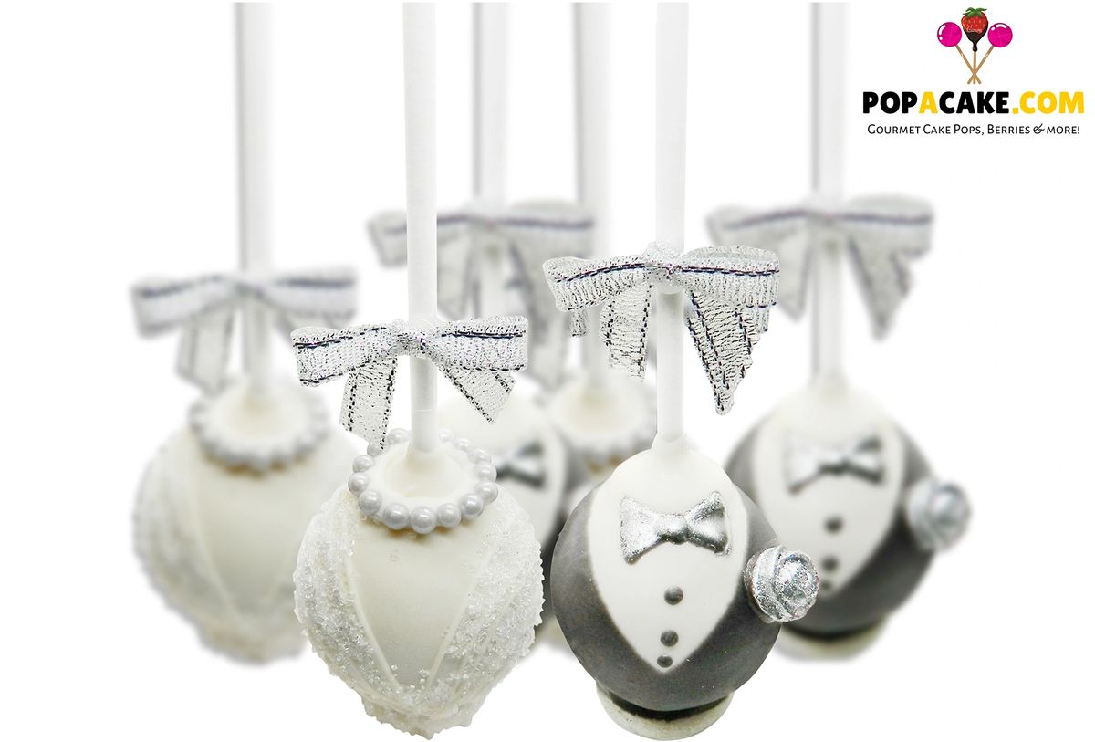 Silver Bride & Groom Cake Pops (12 Cake Pops)